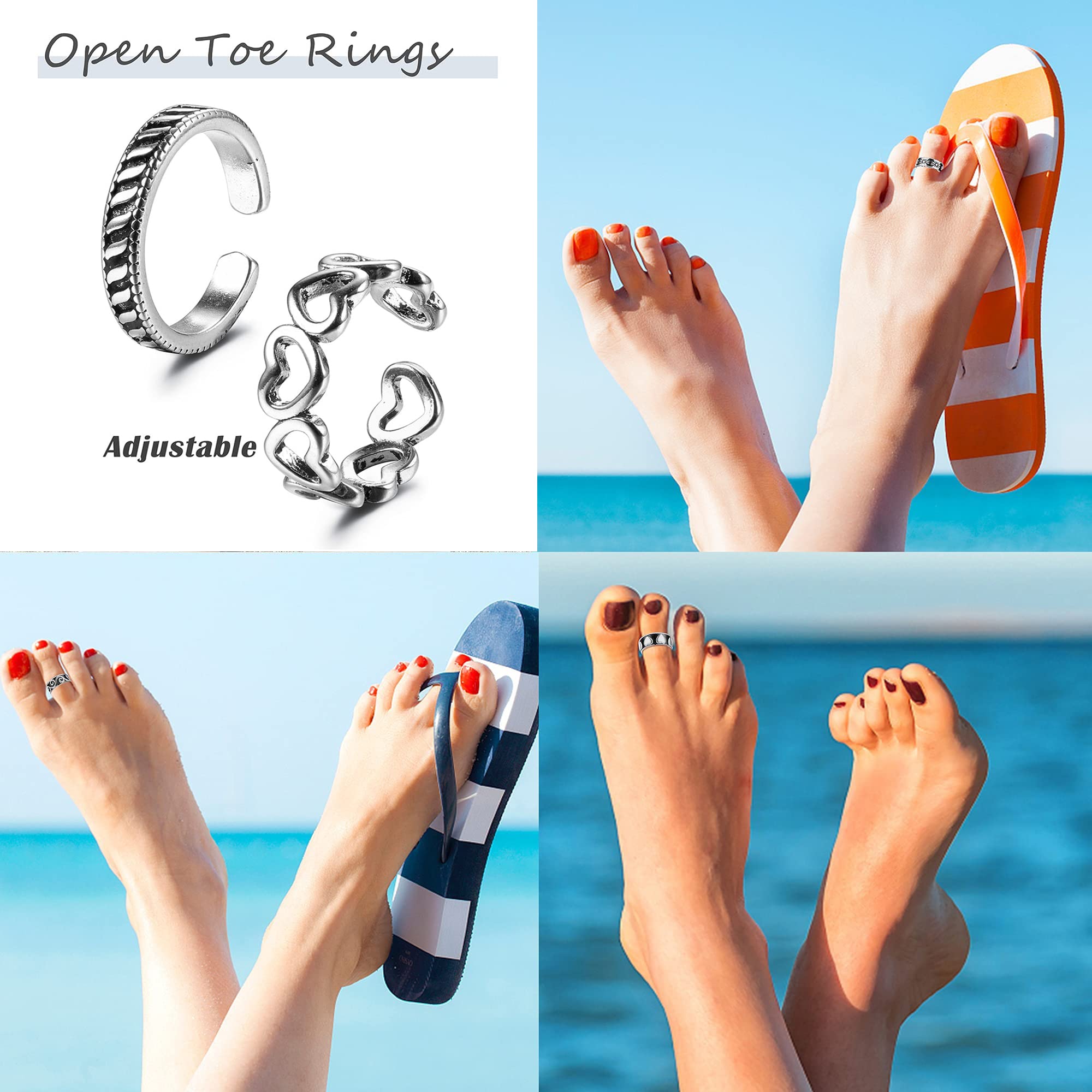 FIBO STEEL 20PCS Toe Rings for Women Vintage Open Cuff Toe Ring Set Summer Beach Foot Jewelry Adjustable
