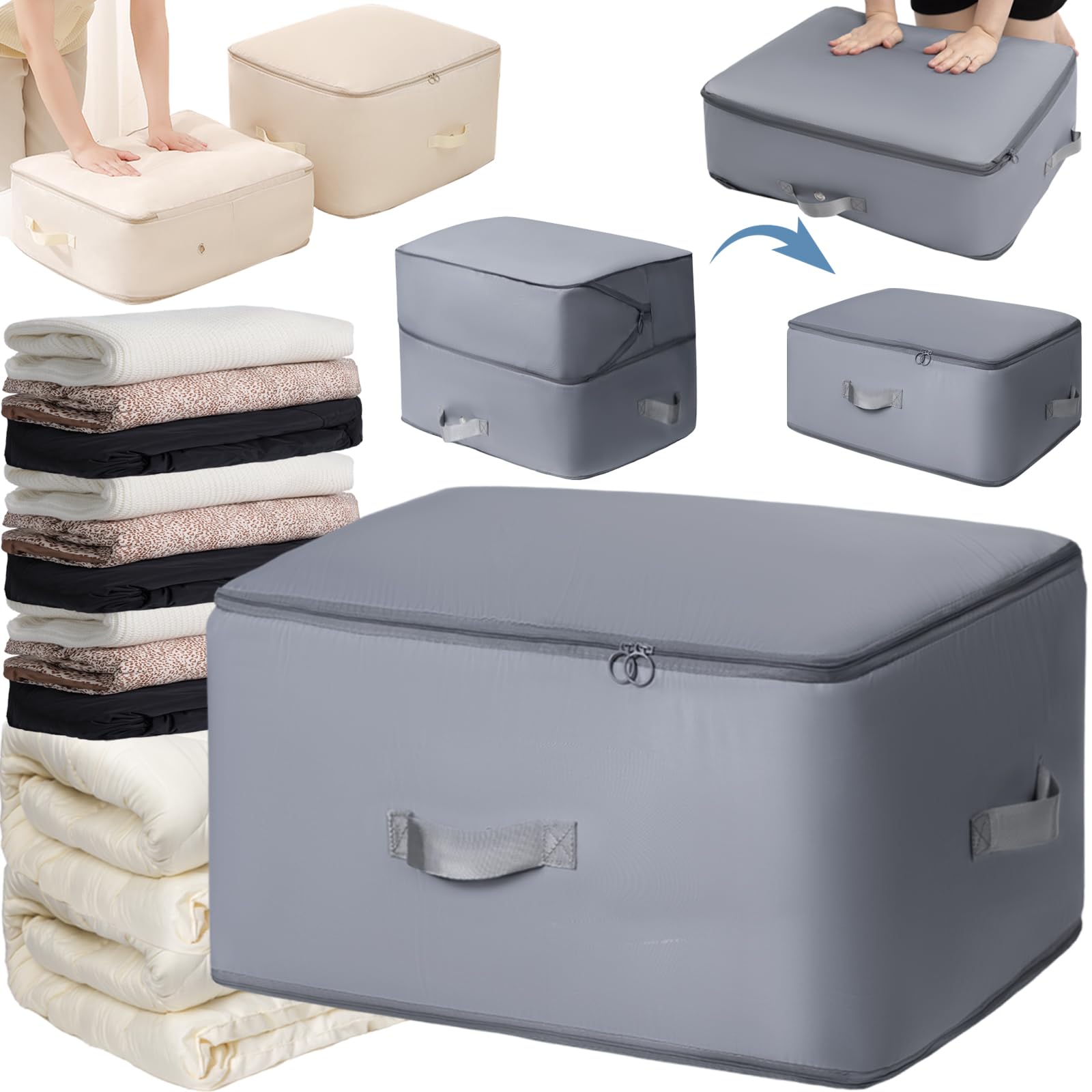 HAIKYPO Ultra Space Saving Self Compression Organizer Bags,Comforter Storage Bag,Compression Bags for Storage,Large Moving Bags,Compression Organizer for Blankets,Comforter,Down Jacket (Gray,Large)