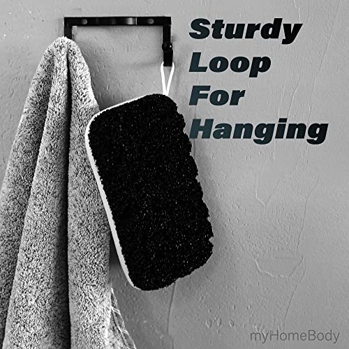 myHomeBody Dual-Texture Shower Sponge Extra Exfoliating Sponge | Body Scrubber Body Exfoliator | Body Sponge for Exfoliating Scrub | Loofah Sponge for Men | Body Scrubbers for Use in Shower, 2pcs