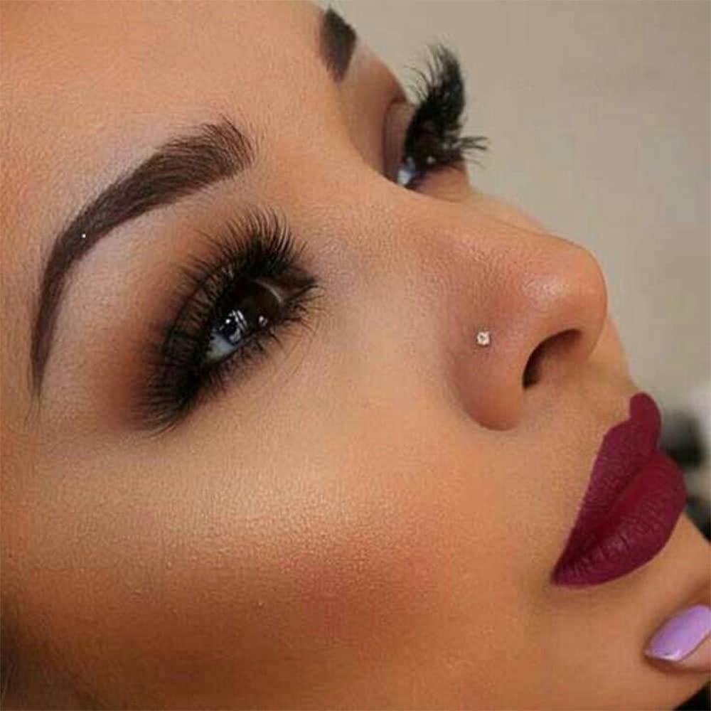 CTIEIP 14K White Gold 0.03 carat Natural Diamonds L-Shaped Nose Ring for Women,20 Gauge(I2-I3 Clarity)