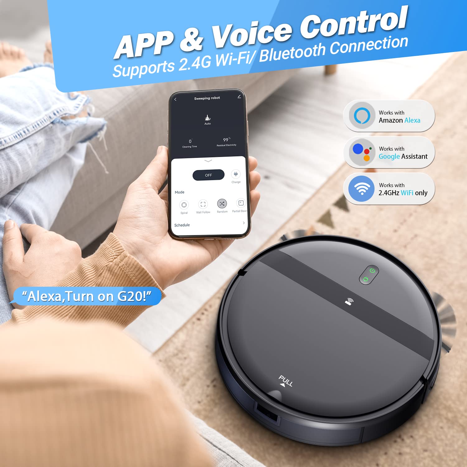 MANVINS Robot Vacuum and Mop Combo, Robotic Vacuum with WiFi/App/Alexa, Tangle-Free Suction, Automatic Recharge, Slim, Quiet, Robot Vacuum Cleaner for Pet Hair/Carpet/Hard Floor