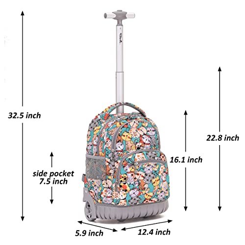 NEW TILAMI 16 Inches Rolling Backpack, Boys&Girls Wheeled Backpack School Travel Student Bag Kids Rolling Backpack, Cat