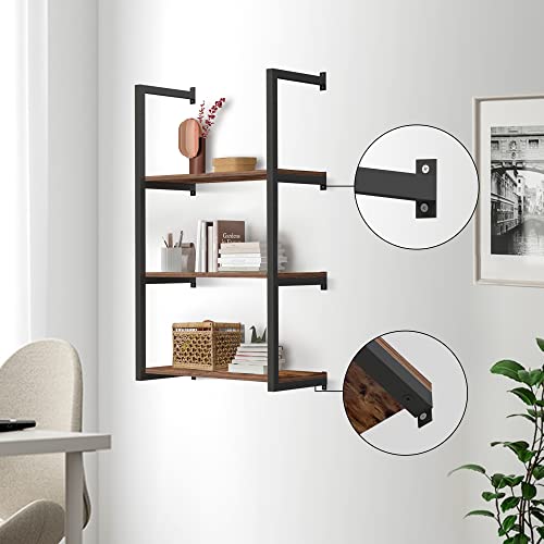 ZEROVIDA Wall Bookshelf,3 Tier Includes Wood Panel,Floating Shelves,Wall Shelves,Bathroom Shelves,Wall Shelf,Shelves for Bedroom,Industrial Pipe Shelving
