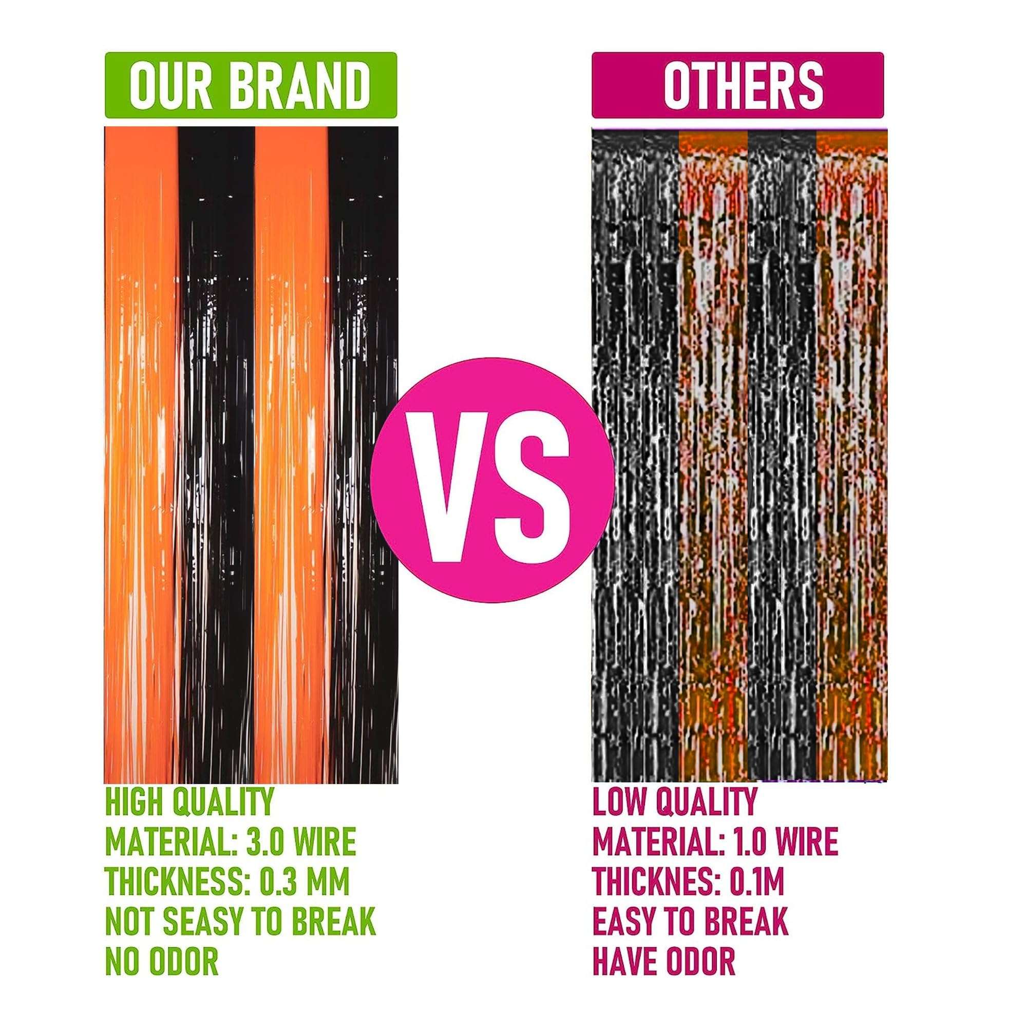 Dazzle Bright 4 Pack Backdrop Curtain, 3FT x 8FT Metallic Tinsel Foil Fringe Curtains Photo Booth Background for Baby Shower Birthday Wedding Halloween Party Decorations (Orange and Black)
