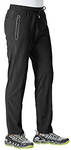 Rdruko Men's Casual Pants Lightweight Breathable Quick Dry Hiking Running Active Sports Trousers(Black, US L)
