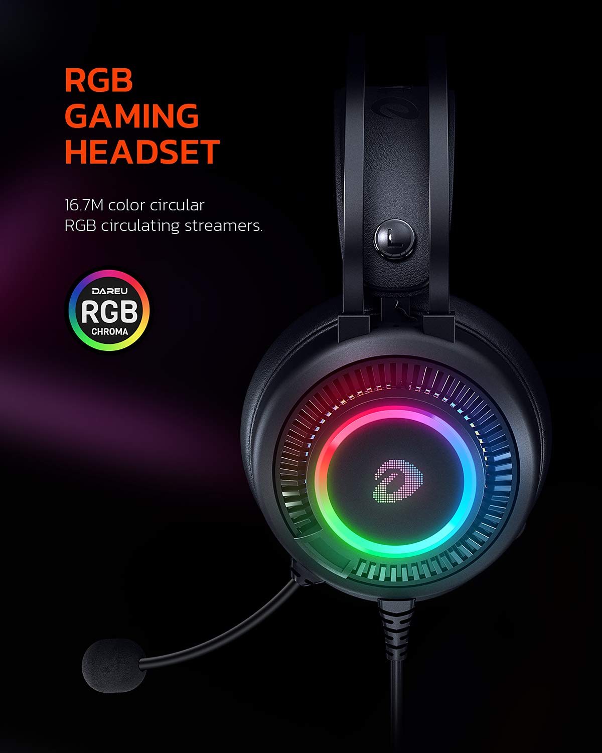 DAREU USB Gaming Headset with Microphone, RGB Light Gaming Headset with 7.1 Surround Sound, Noise Canceling Mic for PC Mac Laptop