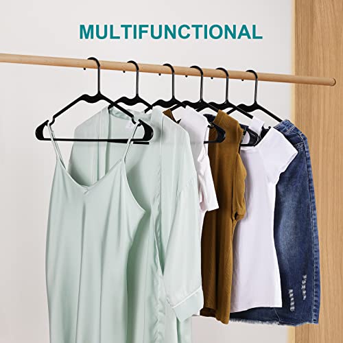 Micuul Plastic Clothing Notched Hangers (50 Pack) Heavy Duty Durable Coat and Clothes Hangers, Lightweight Space Saving Laundry Hangers Hangs up to 6 lbs for Coats, Pants, Dress, Etc. (Black, 50)