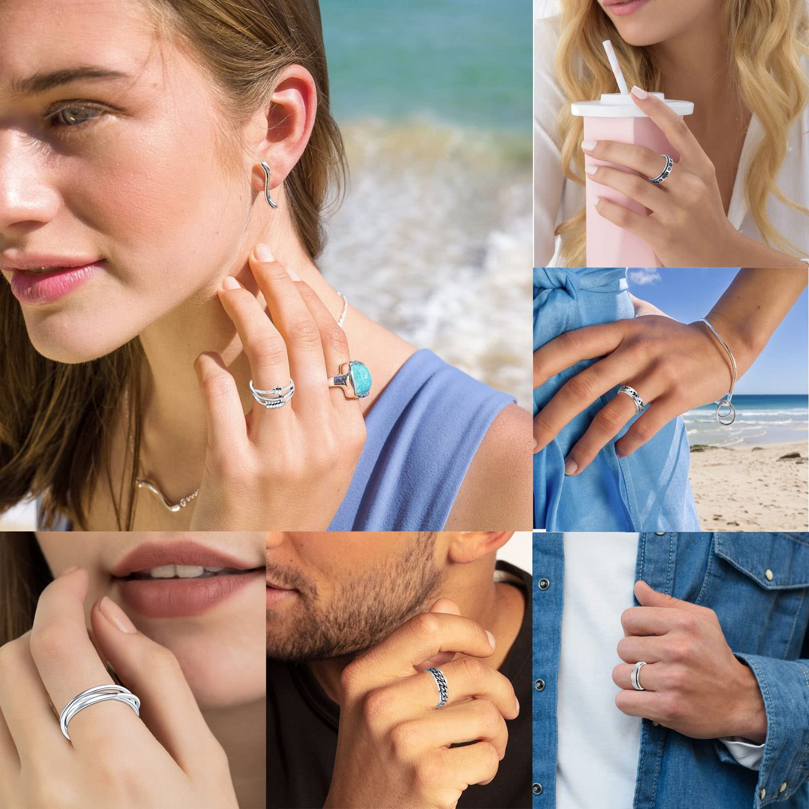 Fidget Ring Anxiety Ring for Women Stainless Steel Spinner Rings Anti Anxiety Ring Stress Relief for Teens Girls Men