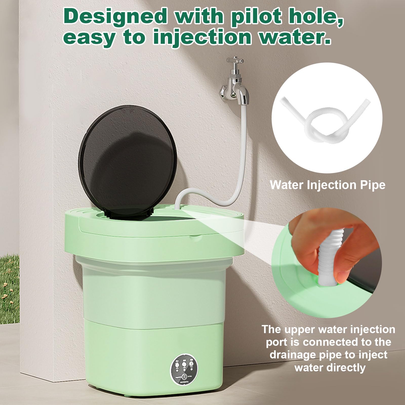 HULKNPEW Portable Washing Machine,Floading Washing Machine Upgraded 8L Large Capacity Foldable Washer,Fast and Deep Cleaning,Suitable for Apartments,Dormitories,Camping,RV,Travel,Hotel etc (Green)