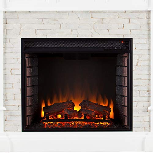SEI Furniture Merrimack Faux Stone Convertible Electric Corner Fireplace, Fresh White, AMZ8369EF
