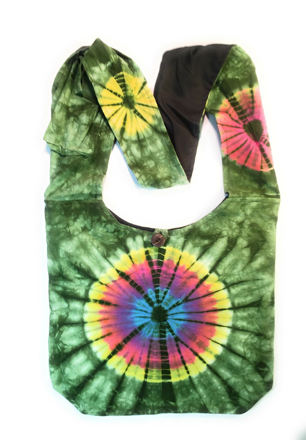 Tie Dye Crossbody Shoulder Hippie Boho Handbag Purse in Green Large