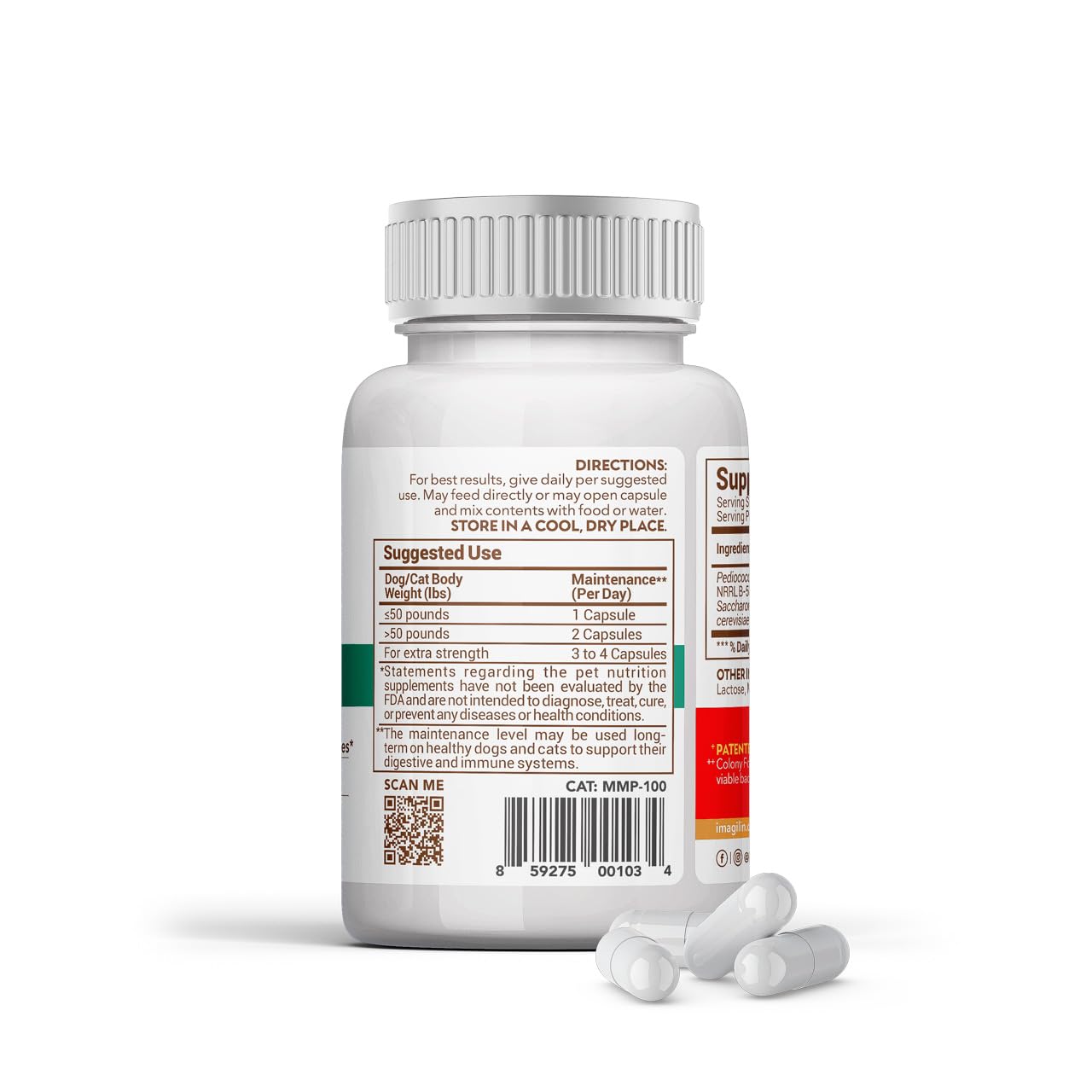 MitoMax DH for Digestive Health, Plant Based Probiotics for Dogs and Cats, 100 Capsules per Bottle