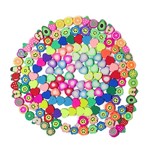 DIY Mixed Fruit Smiley Love Heart Shape Color Polymer Clay Beads for Christmas Valentine's Day Jewelry Making Bracelet Beaded Crafts Hair Accessories