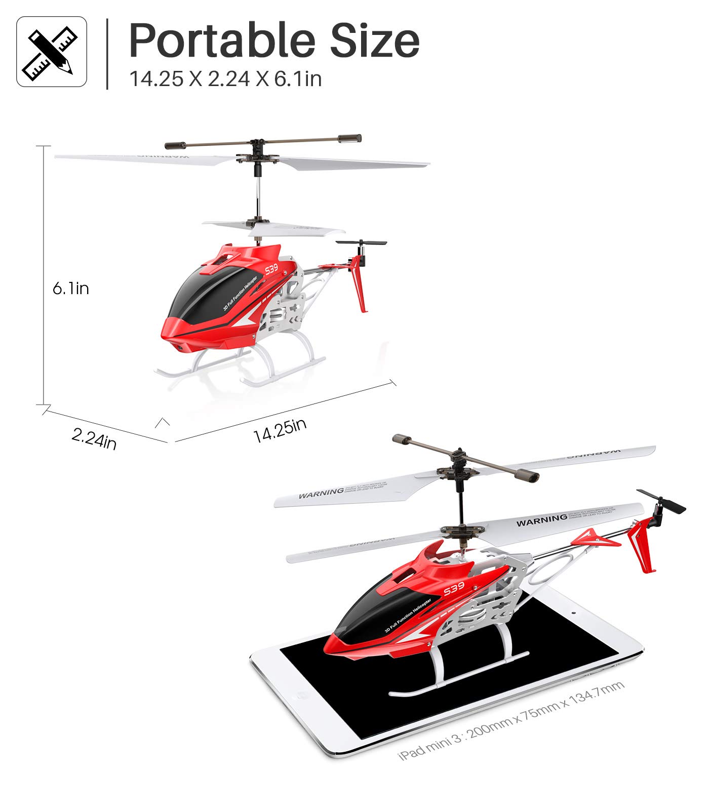 SYMA RC Helicopter, S39 Aircraft with 3.5 Channel,Bigger Size, Sturdy Alloy Material, Gyro Stabilizer and High &Low Speed, Multi-Protection Drone for Kids and Beginners to Play Indoor-Red