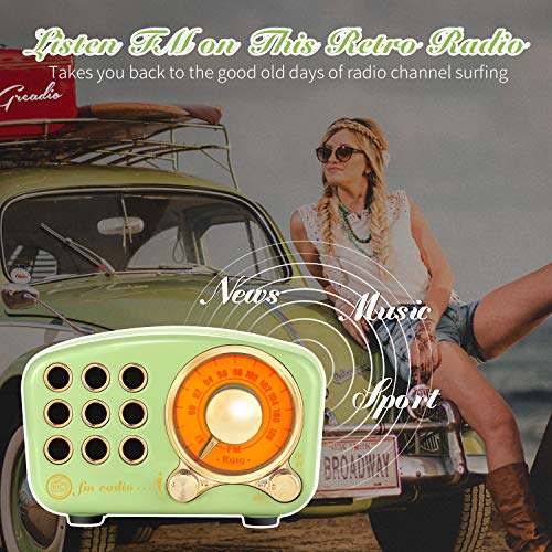 Retro Bluetooth Speaker, Vintage Radio-Greadio FM Radio with Old Fashioned Classic Style, Strong Bass Enhancement, Loud Volume, Bluetooth 5.0 Wireless Connection, TF Card and MP3 Player (Green)