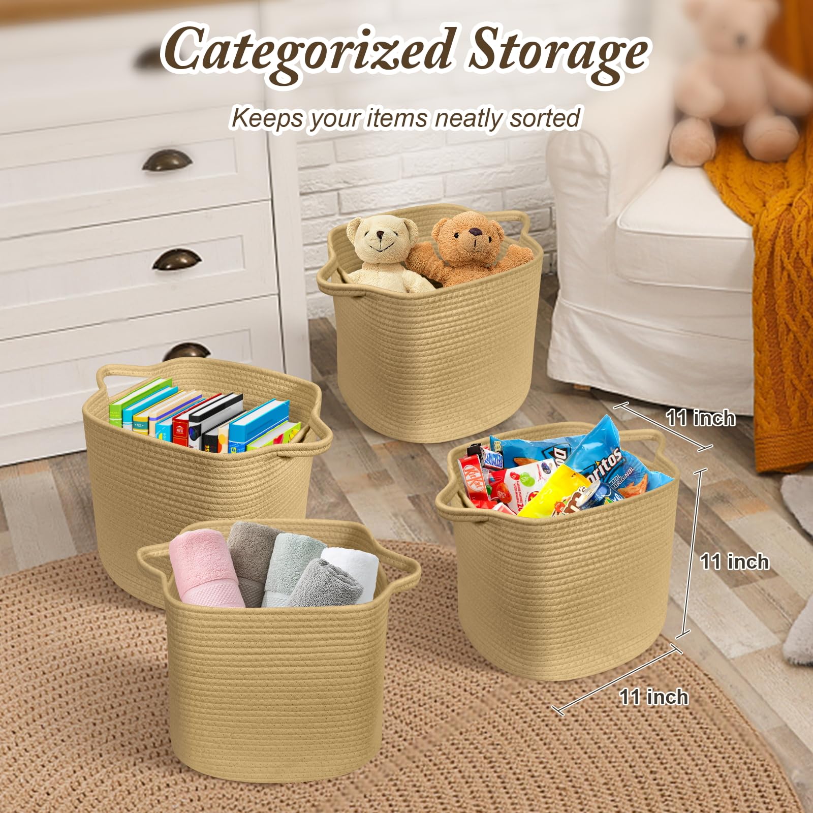 GLCON Cotton Rope Baskets for Organizing - 2 Pack Cube Storage Bins - Woven Basket for Storage - Square Toy Organizer Bins - Storage Cubes for Shelves, Closet - Baby Nursery Bin