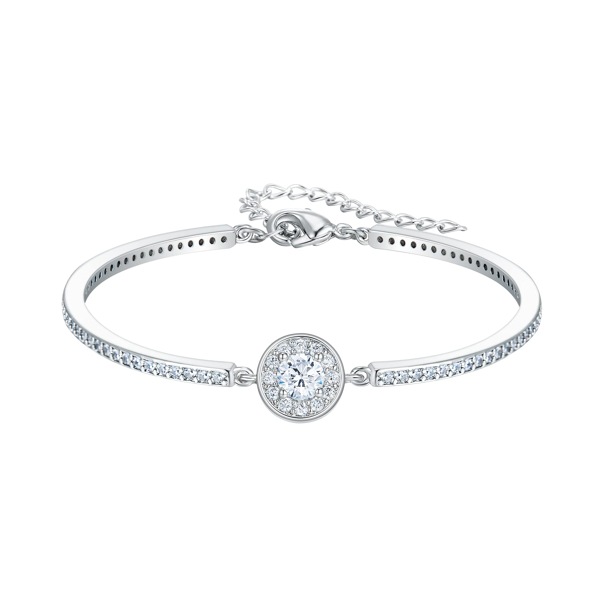 EVER FAITH Woman's Wedding Jewelry Gorgeous White CZ Birthstone Solitaire Wrist Bangle Bracelet Link for Bride, Bridesmaids