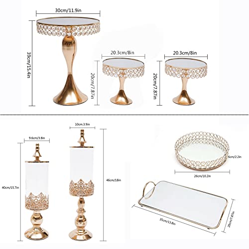 TFCFL 10 PCS Cake Stand Set Crystal Cupcake Dessert Plate Display Tower Mirror Cake Holder Cupcake Stands for Wedding Afternoon Tea Birthday Party Gold Cake Stand