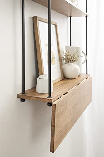 Kate and Laurel Walters Modern Farmhouse Wood and Metal Floating Desk with Folding Drop-Leaf Design, 31x30x14, Rustic Brown/Black