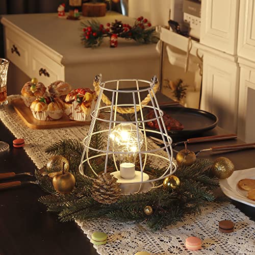 JHY DESIGN Decorative Cage Bulb Lamp Battery Powered Lights 8.5" Tall Cordless Accent Light with Edsion Style Bulb Great for Weddings Parties Patio Events for Indoors Outdoors(White)