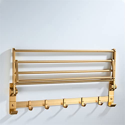 WANLIAN Towel Rack for Bathroom Adjustable 20 Inch Dual Towel Shelf with Double Bar Wall Mounted Stainless Steel Bath Towel Shelf Rack with Hooks Hotel Style Brass Gold (Gold)