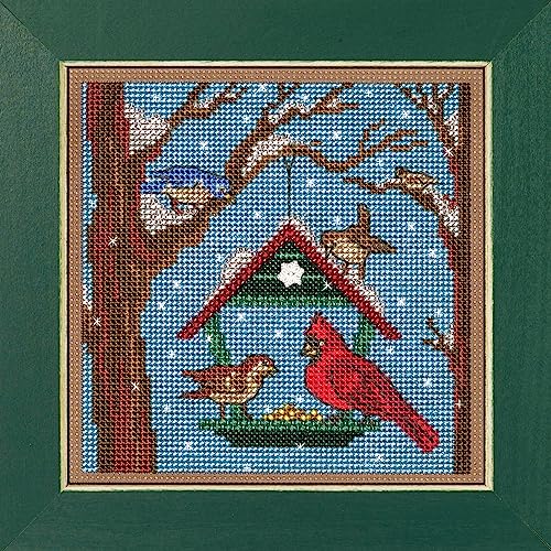 Mill Hill Bird Feeder Beaded Counted Cross Stitch Kit Buttons & Beads 2023 Winter Series MH142332, 5.25" x 5.25", Multi