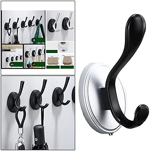 KLKCMS Small Coat Hook Wall-Mounted, Puncture- Coat-hat-Coat Hanger Heavy Duty Gadgets, Black Silver Oval, 66x68x100mm