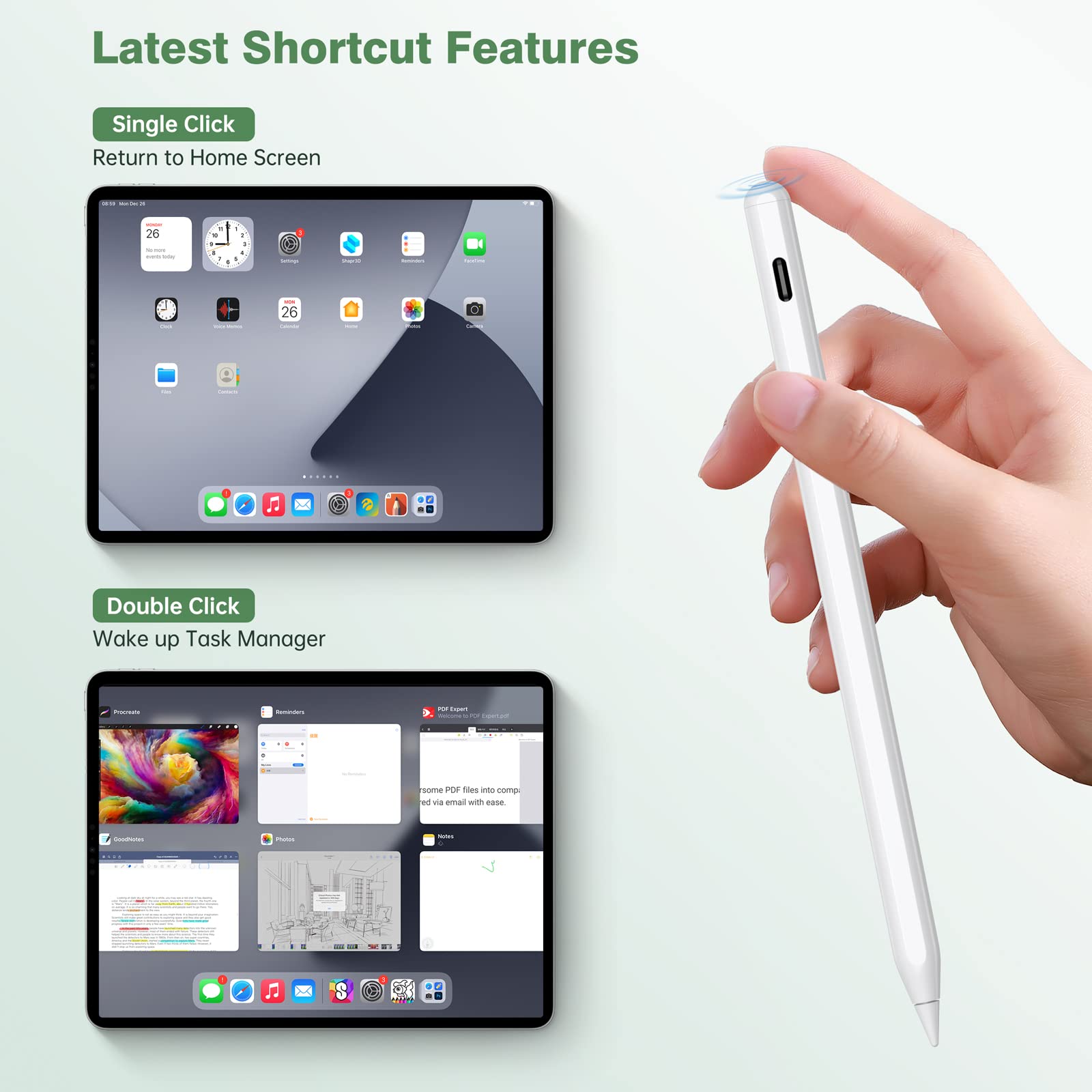 iPad Pencil 2nd Generation with Magnetic Wireless Charging - NTHJOYS Stylus Pen for Apple Pencil Compatible with iPad Pro 11/12.9, iPad 6/7/8/9/10th, iPad Air 3/4/5, iPad Mini 5/6th