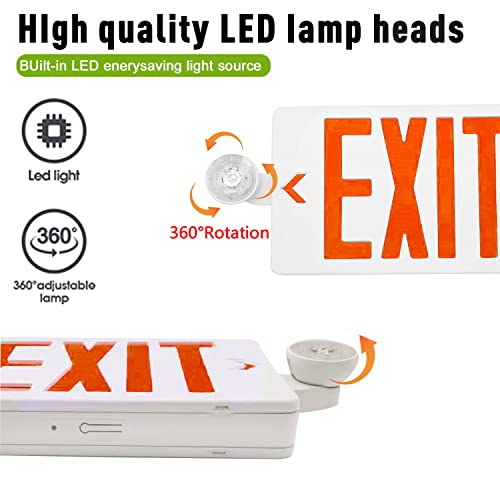 OSTEK Red LED Exit Sign with Emergency Light, Two LED Adjustable Head Emergency Exit Lights with Battery Backup, Dual LED Lamp ABS Fire Resistance UL-Listed 2Pack