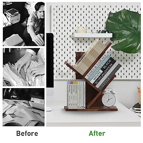 THASOK ๐ฎ๐ฌ๐ฎ๐ฏ ๐๐ฉ๐ ๐ซ๐๐๐๐ Tree Bookshelf, 3 Tier Wood Shelf Bookcase, Retro Floor Standing Small Bookshelf, Book Storage Rack for CDs/Movies for Home Office, Bedroom, Living Room, Rustic Brown