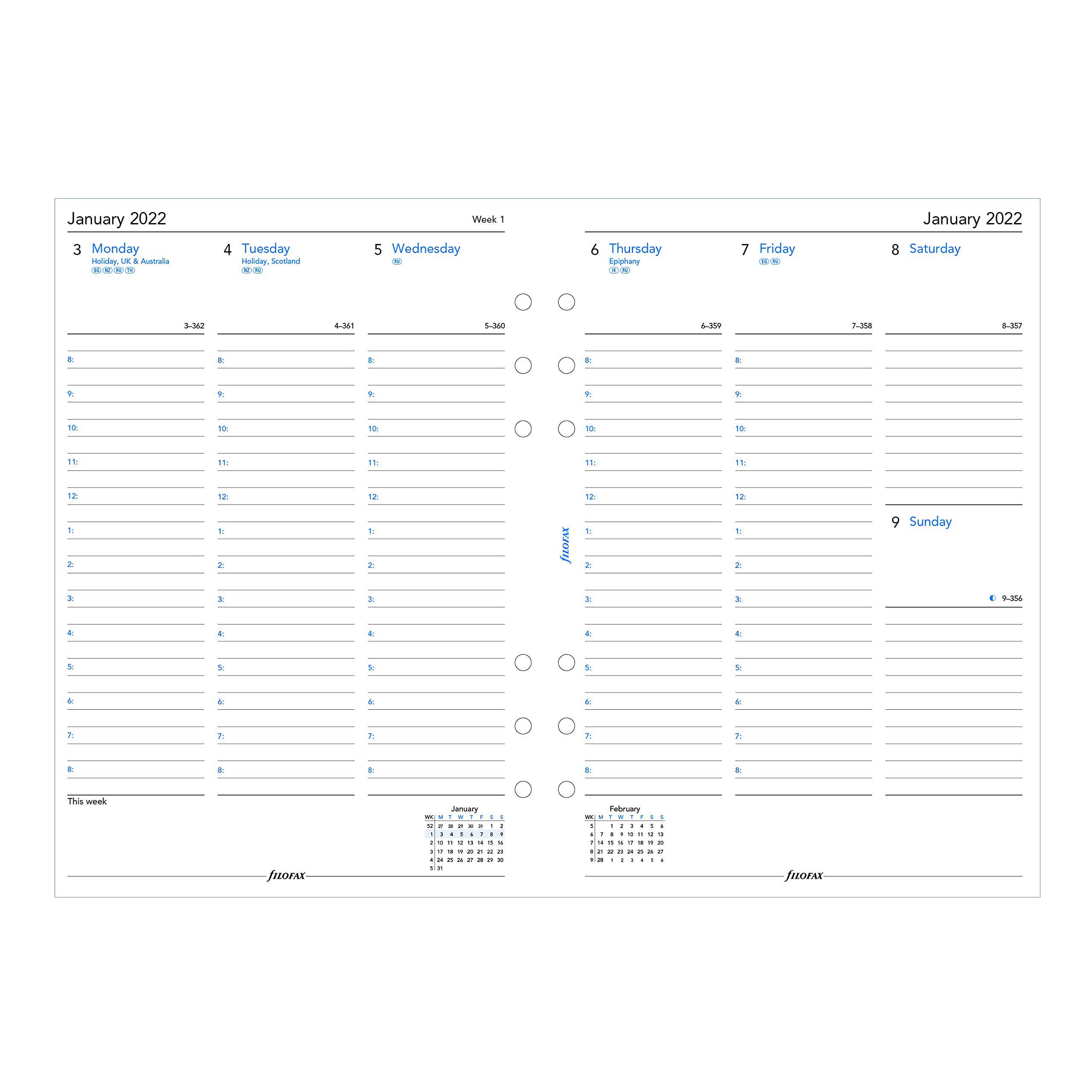 Filofax Refill, A5 Size, Week-to-View with Appointments, White Paper, English, 2022 (C68521-22), 5.75 inches X 8.25 inches