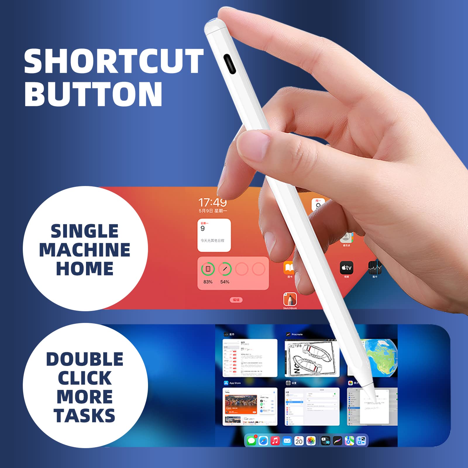 iPad Stylus Pen Same as Apple Pencil 2nd Generation with Magnetic Wireless Charging Tilt Sensitivity,for iPad 10/9/8/7/6 iPad Pro 12.9/11 inch iPad Air 5/4/3 iPad Mini 6/5, Cheap Pencil Fast Charging