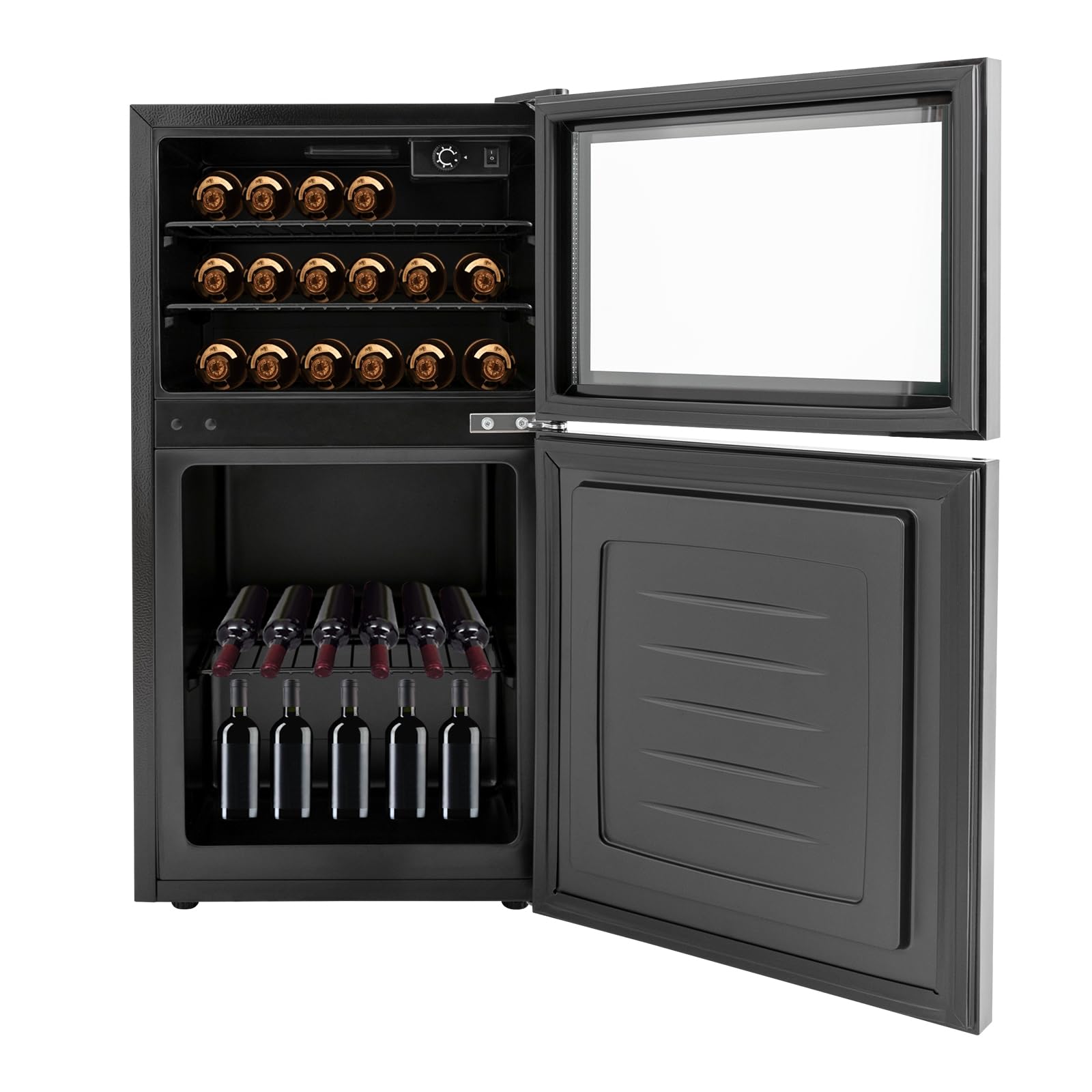 LYNICESHOP Wine and Beverage Refrigerator, 120W 34" Large Dual Zone Wine Cooler Beverage Refrigerator Large Fridge Double Glazed Doors LED Light Wine Fridge Cooler for Bars Restaurants