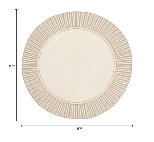 Livabliss Hampshire Solid Border Outdoor Area Rug, 7'3" Round, Brown