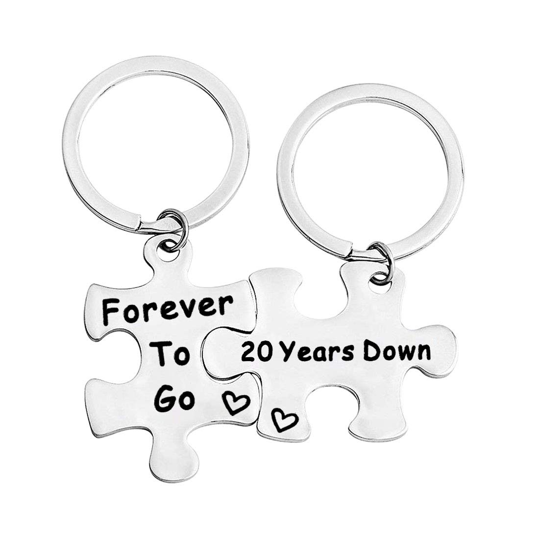 FEELMEM Couples Gifts 5th, 50th Years Down Forever to Go Puzzle Keychain Set of Two Wedding Anniversary Present (20th AV)