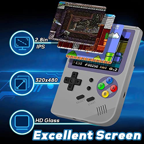 RG300 Handheld Game Console 2.8 inch Portable Retro Video Games Consoles Pocket Rechargeable Built-in Hand Held Classic System with Case and Screen Protector Gray 64GB