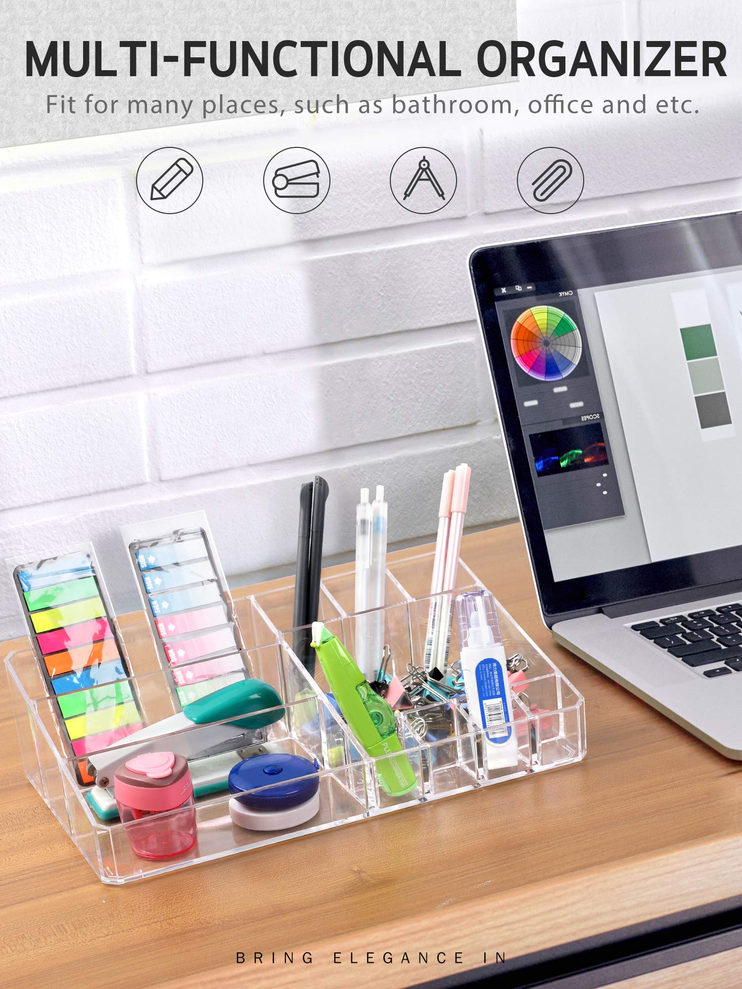 de Syntus Makeup Organizer, Clear Plastic Vanity Cosmetic Palette Storage Box Acrylic Makeup Display Holder for Makeup Brushes, Lipsticks, Jewelry
