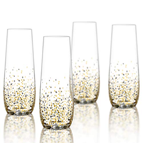 Fitz and Floyd Confetti Stemless Flutes (Set of 4), Elegant Lead-free Matching Drinkware Perfect For Everyday Use Or Entertaining ā Stylish Modern Glasses Make An Ideal Gift For Weddings, Birthdays