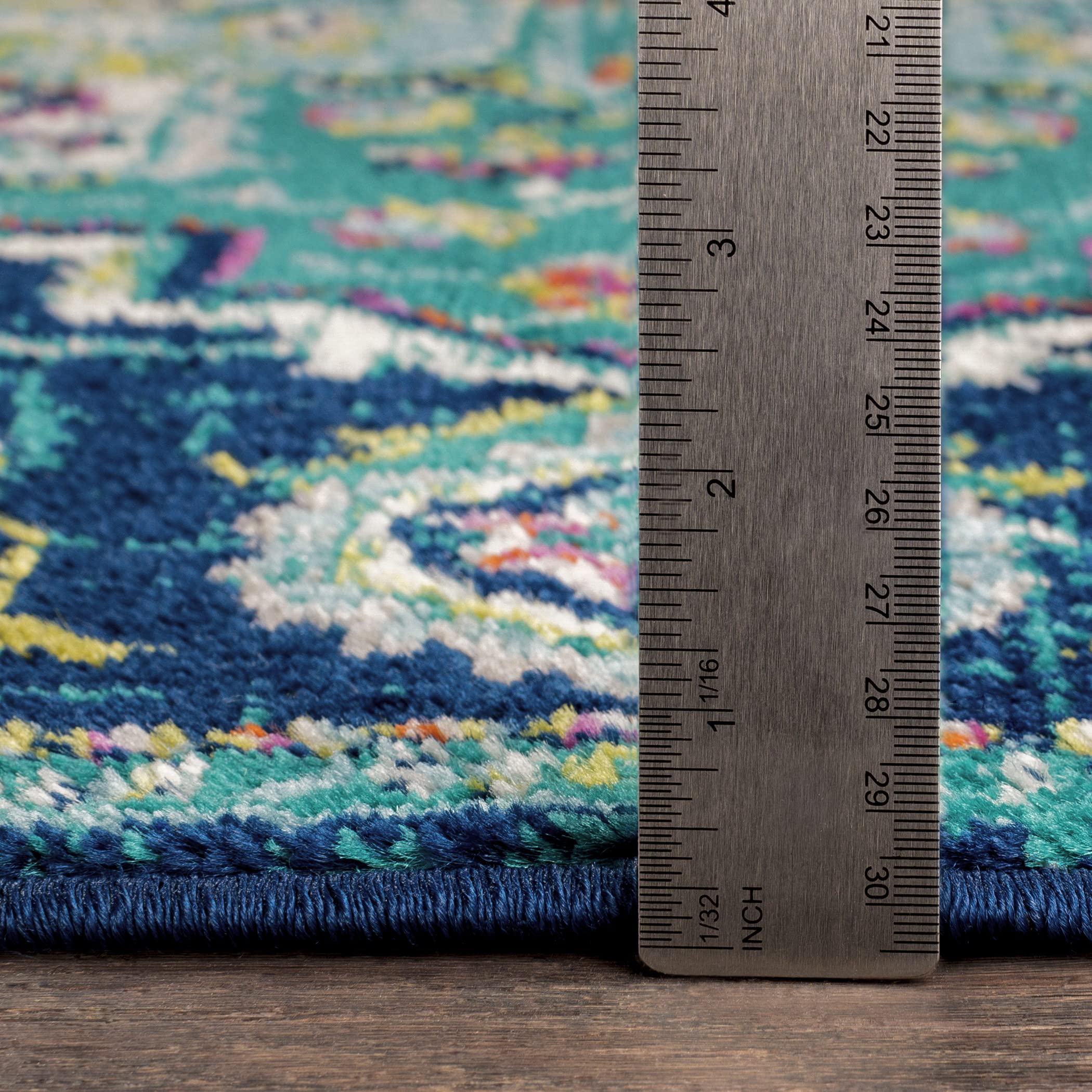 Livabliss Wendy Vintage Medallion Area Rug,5'3" x 7'9",Teal/Dark Blue
