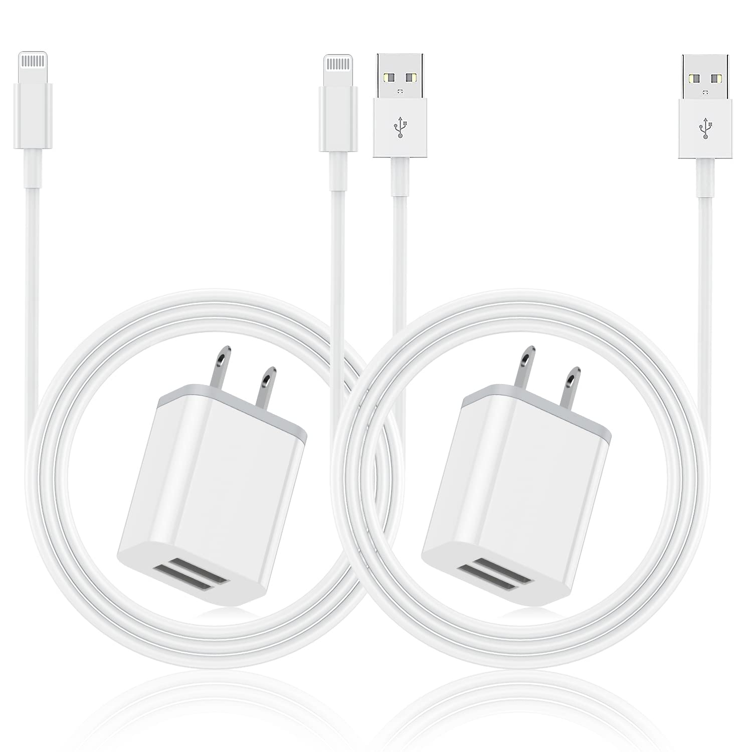 iPhone Charger and Wall Plug, [ Apple MFi Certified ] 2Pack 6ft Lightning Cable Cord with 2.4A Fast Dual Port USB Charging Adapter Block Box for Apple iPhone 12/11/XR/X/Xs Max/8/7/6/6s Plus/SE/5c/iPad