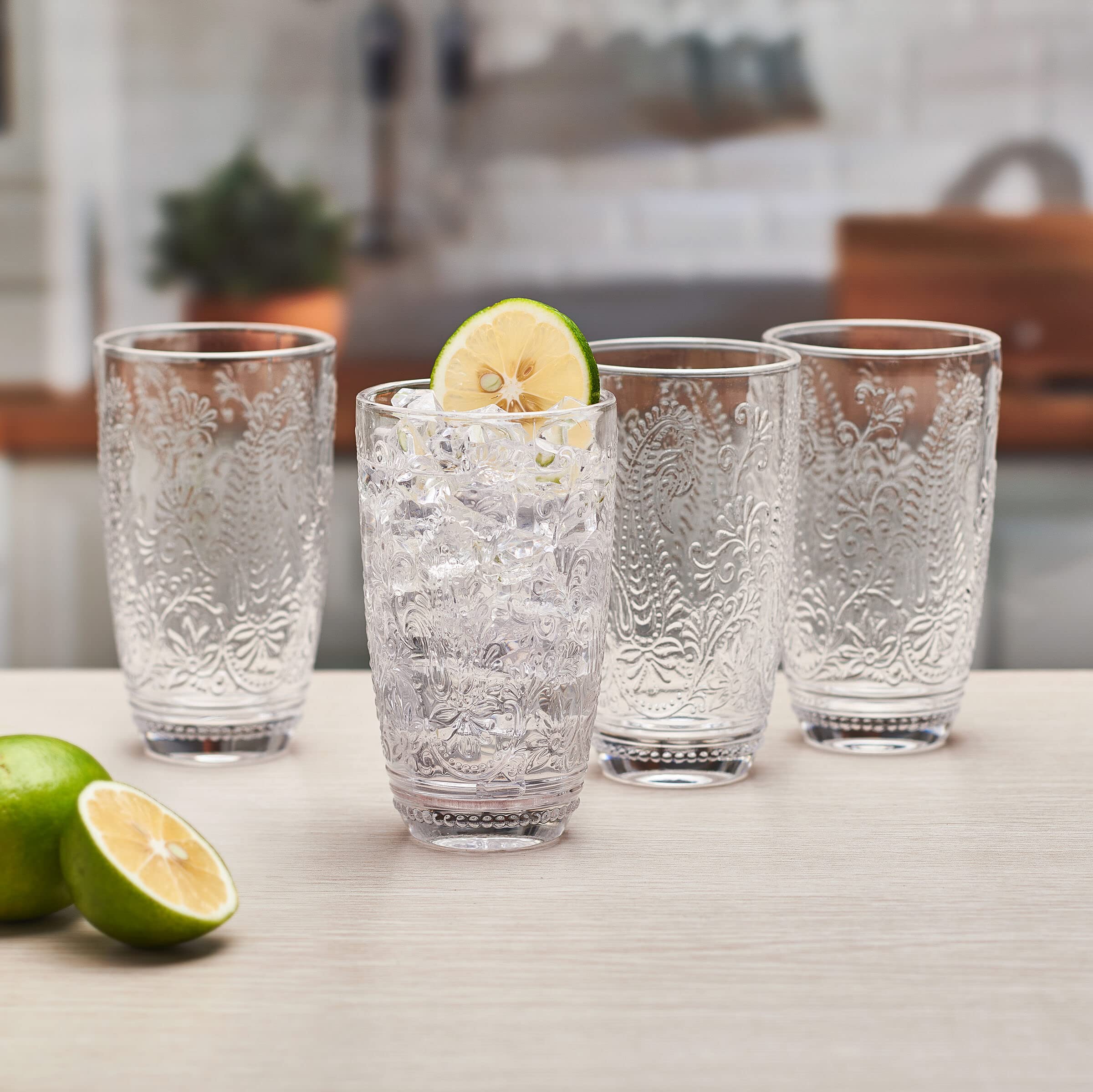 Fitz and Floyd Maddi Highball Tumbler Cups, Set of 4, Clear