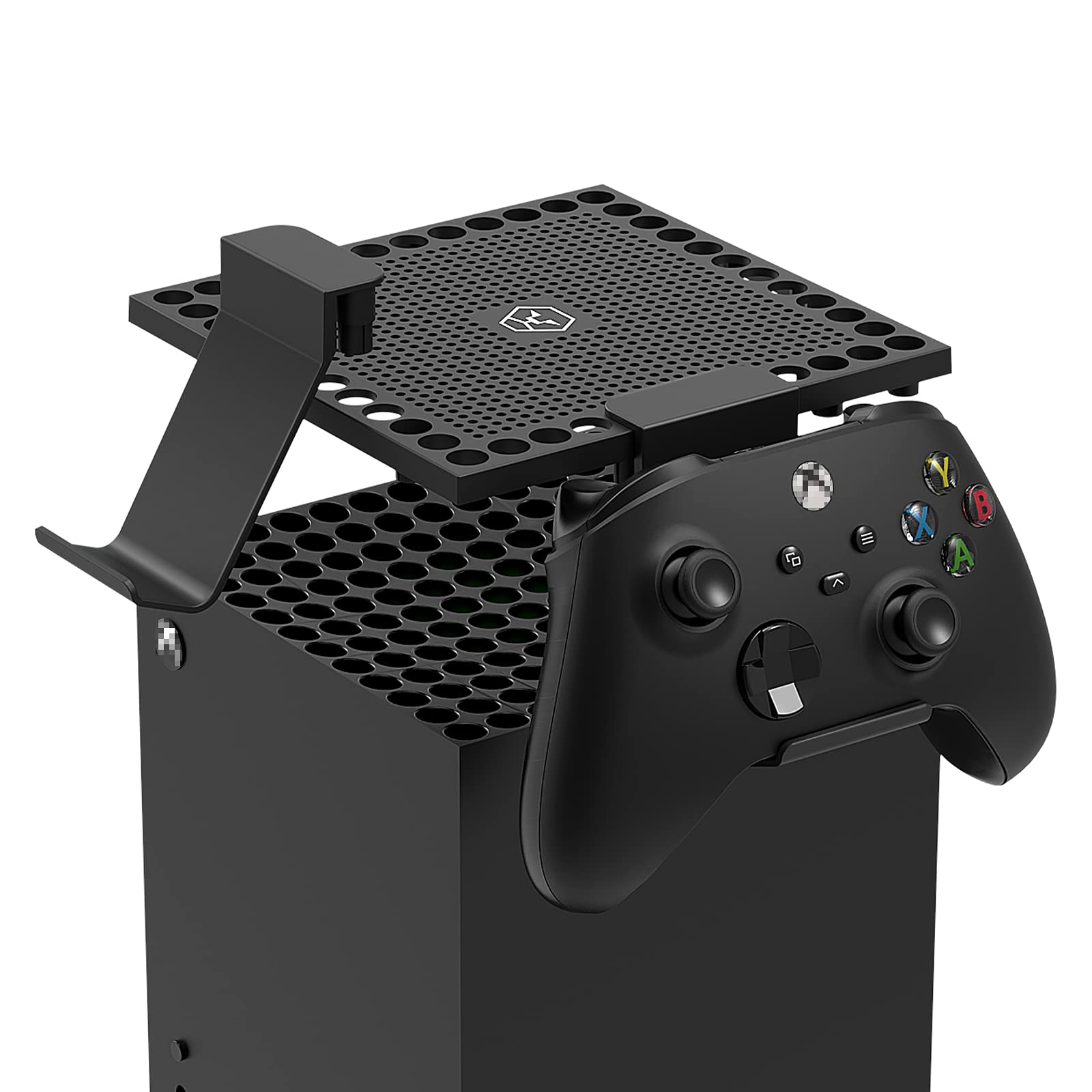 Dust Cover for Xbox Series X Console with 2 Controller/Headset Mount, Dust Mesh Cooler Filter Cover Gaming Controller Mount Stand Headset Hanger Hook for Xbox Series X