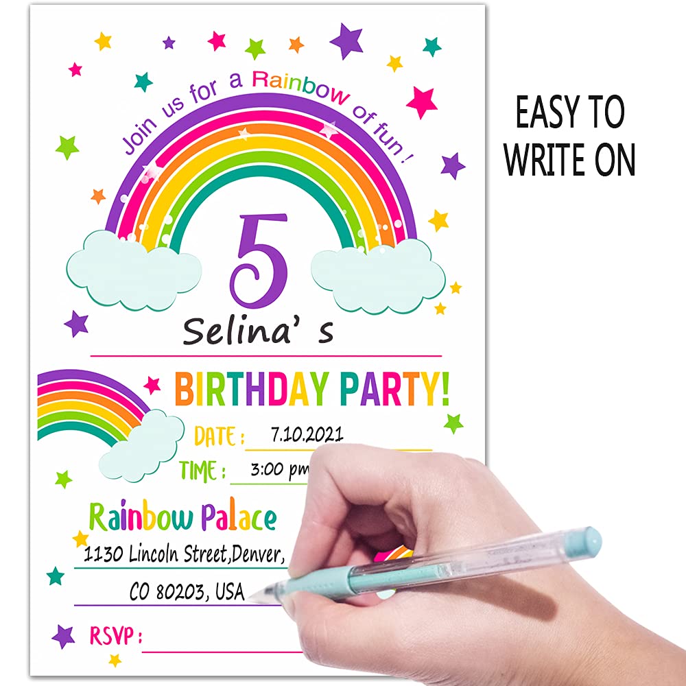 ukebobo 5th Rainbow Birthday Party Invitations with Envelopes – Birthday Party Invitations, Rainbow Party Decorations– 20 Cards With Envelopes(c03-05)