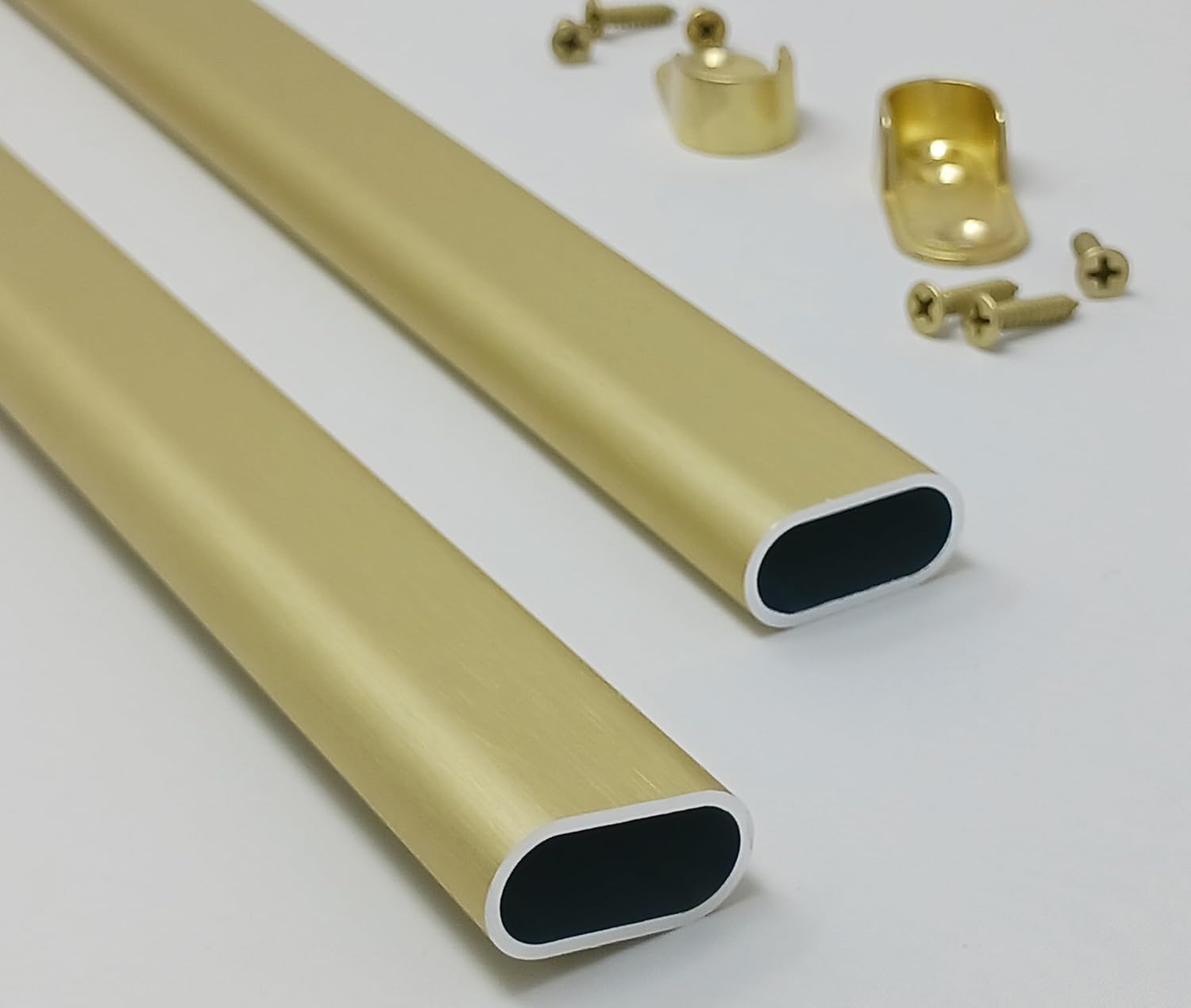 Matte Brass Aluminum Oval Wardrobe Tube Closet Rod with Two End Caps and Screws (30 INCH)