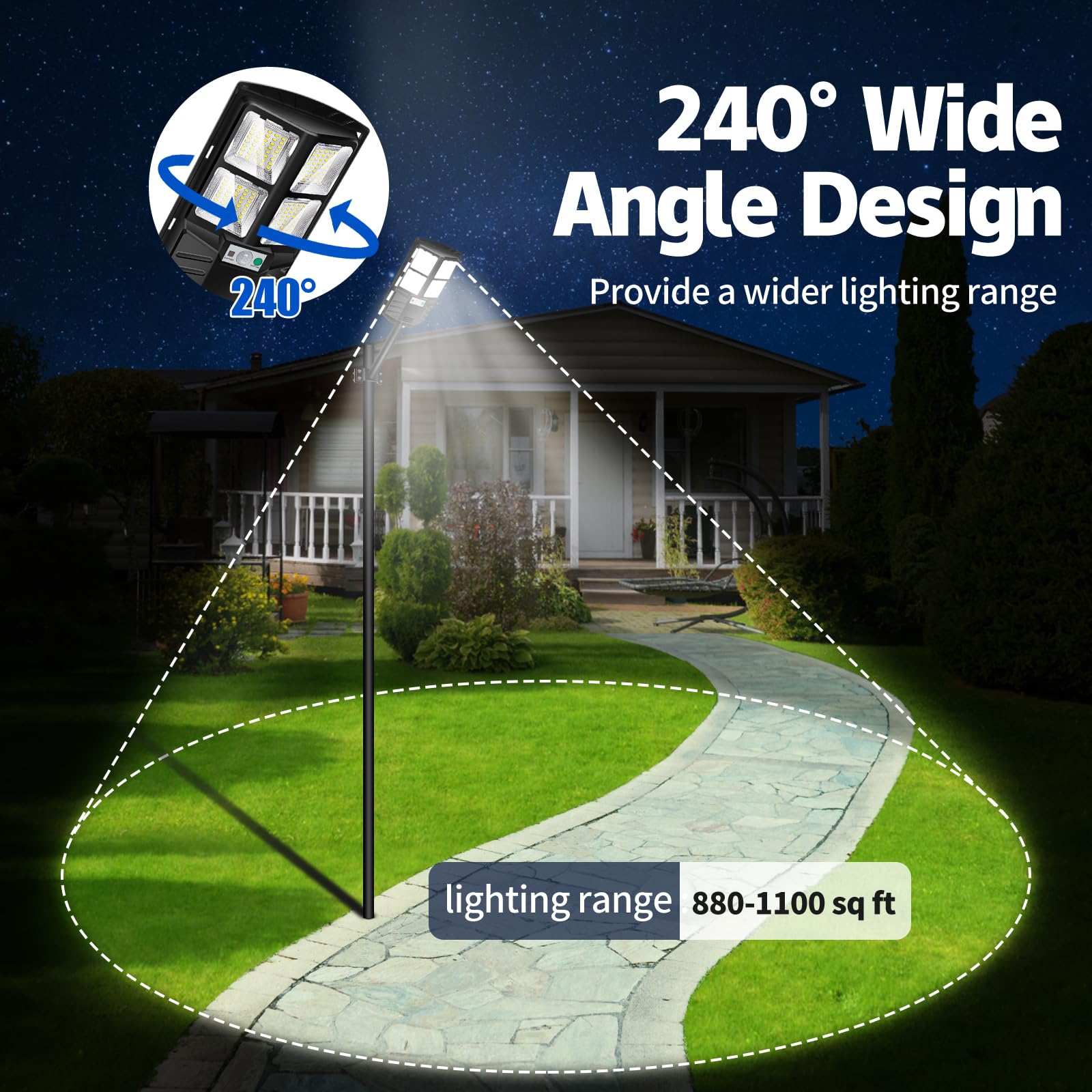 megarte Solar Street Lights Outdoor - 400W Solar Parking Lot Lights, 7000K LED Solar Lights, Motion Sensor, IP65 Waterproof, Dusk to Dawn Solar Lights with Remote Control - 1 Pack