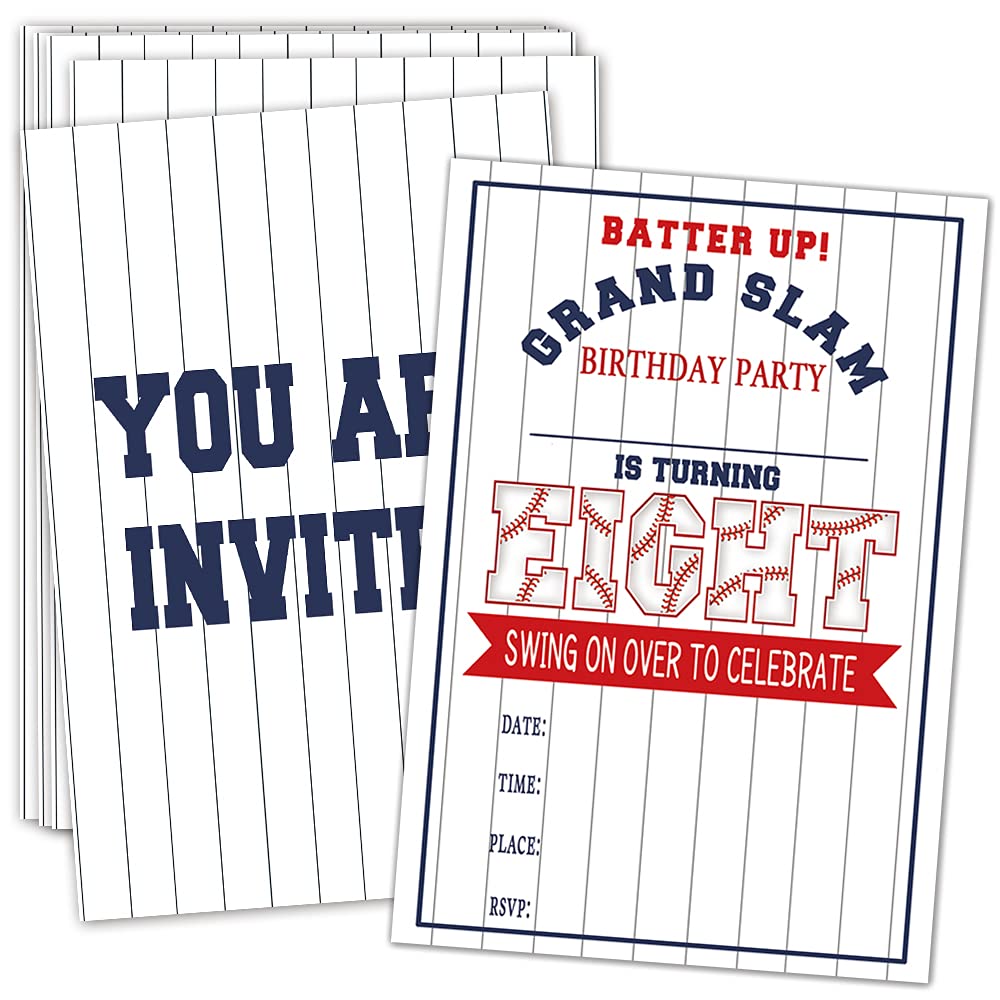 ukebobo 8th Birthday Party Invitations with Envelopes – Batter Up Baseball Party Invitations, Baseball Party Decorations– 20 Cards With Envelopes(bq-08)