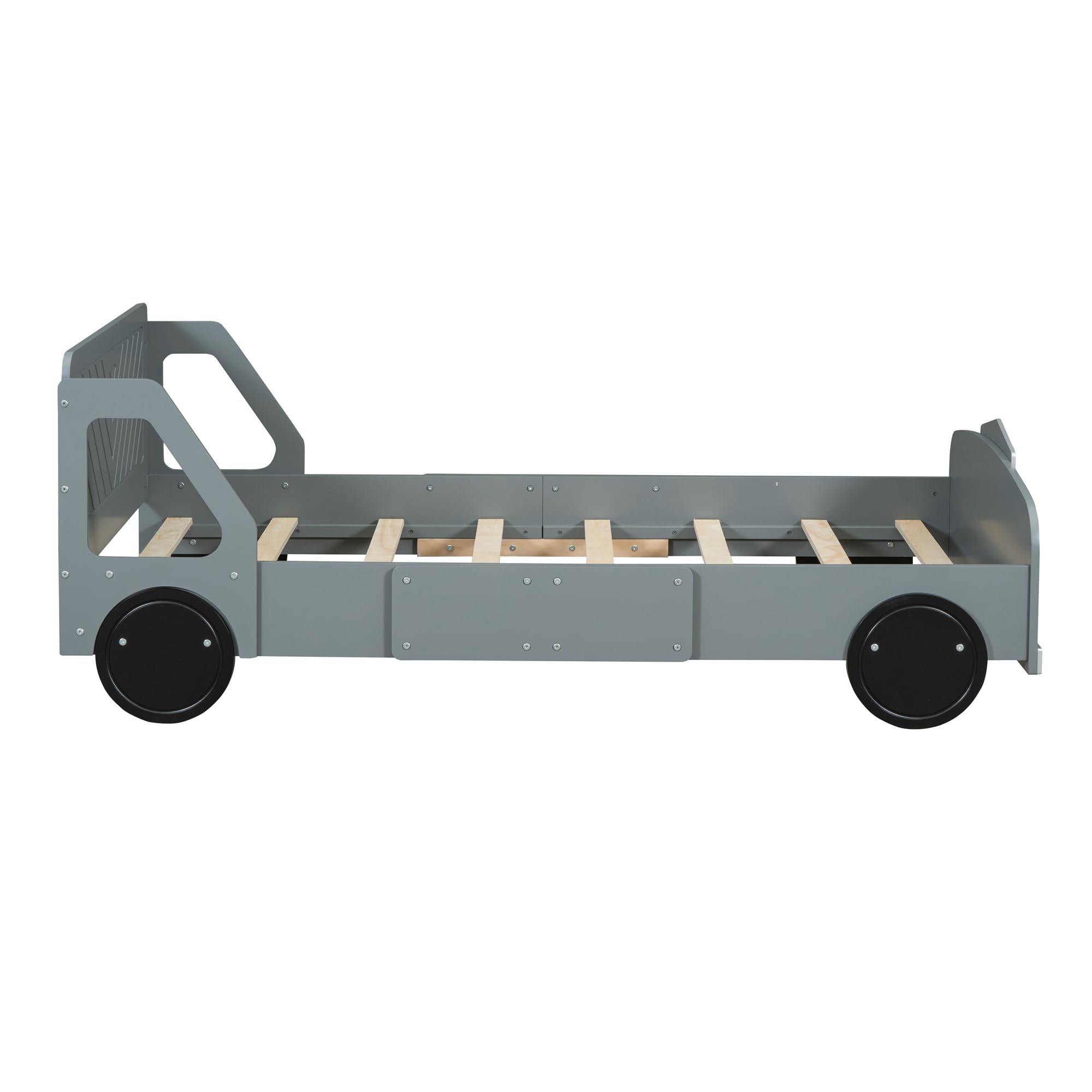Harper & Bright Designs Twin Size Car-Shaped Bed with Wheels,Twin Kids Bed with Headboard & Footboard,Wood Twin Platform Bed Frame,Lightning McQueen Bed for Kids Boys Girls (Gray)