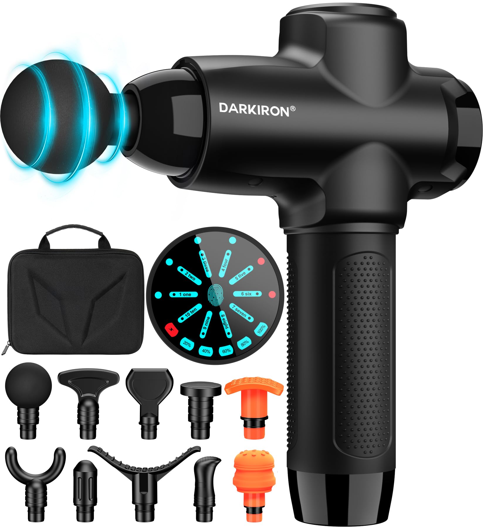 DARKIRON Massage Gun Deep Tissue, Percussion Muscle Massage Gun for Athletes - with 15 Massage Heads, Dark Black