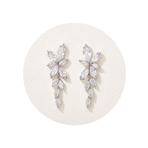 SWEETV Marquise Cubic Zirconia Bridal Earrings, Elegant Wedding Earrings for Brides Bridesmaids, Crystal Formal Drop Earrings for Women Jewelry Gifts (Silver)
