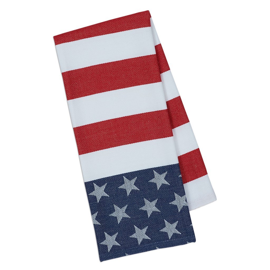 Flag Stars and Stripes Patriotic Cotton Jacquard Kitchen Towels, Set of 2
